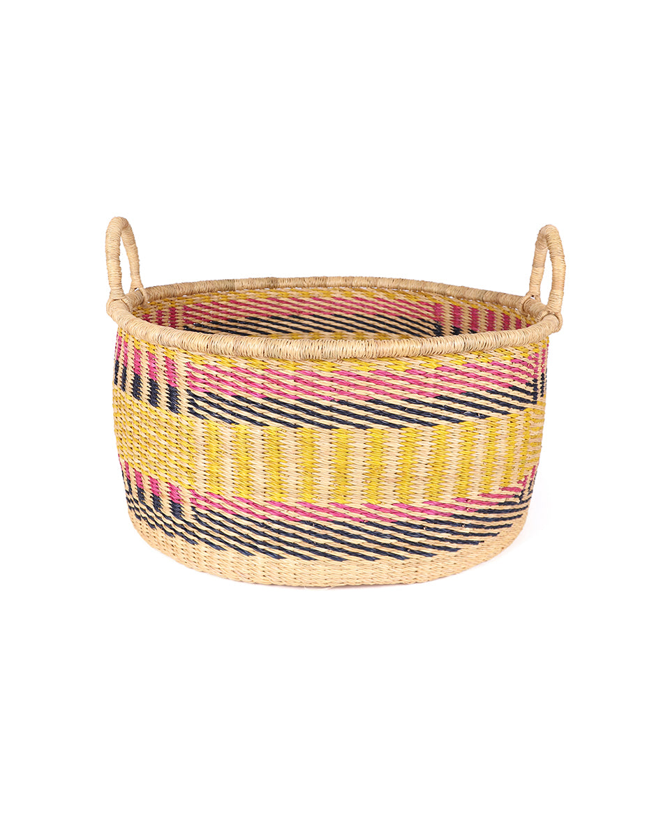 BIASO: Medium Yellow, Pink & Black Floor Storage Basket with Handles ...
