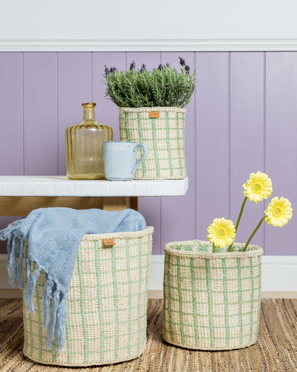 Colourful Pinstripe and Chequered Woven Storage Baskets – The Basket Room