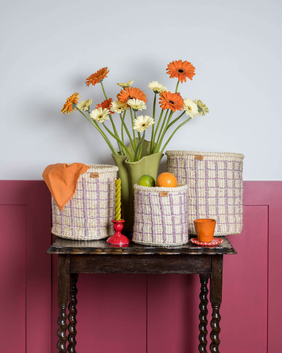 Colourful Pinstripe and Chequered Woven Storage Baskets – The Basket Room